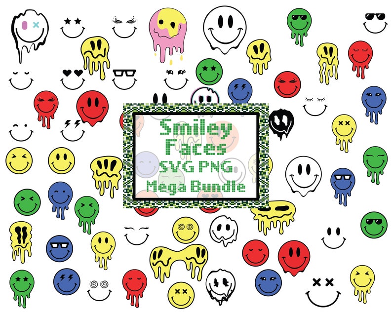 Smiley Face Svg Bundle, Groovy Smiley Face Svg, Drippy Smiley Face Svg ...