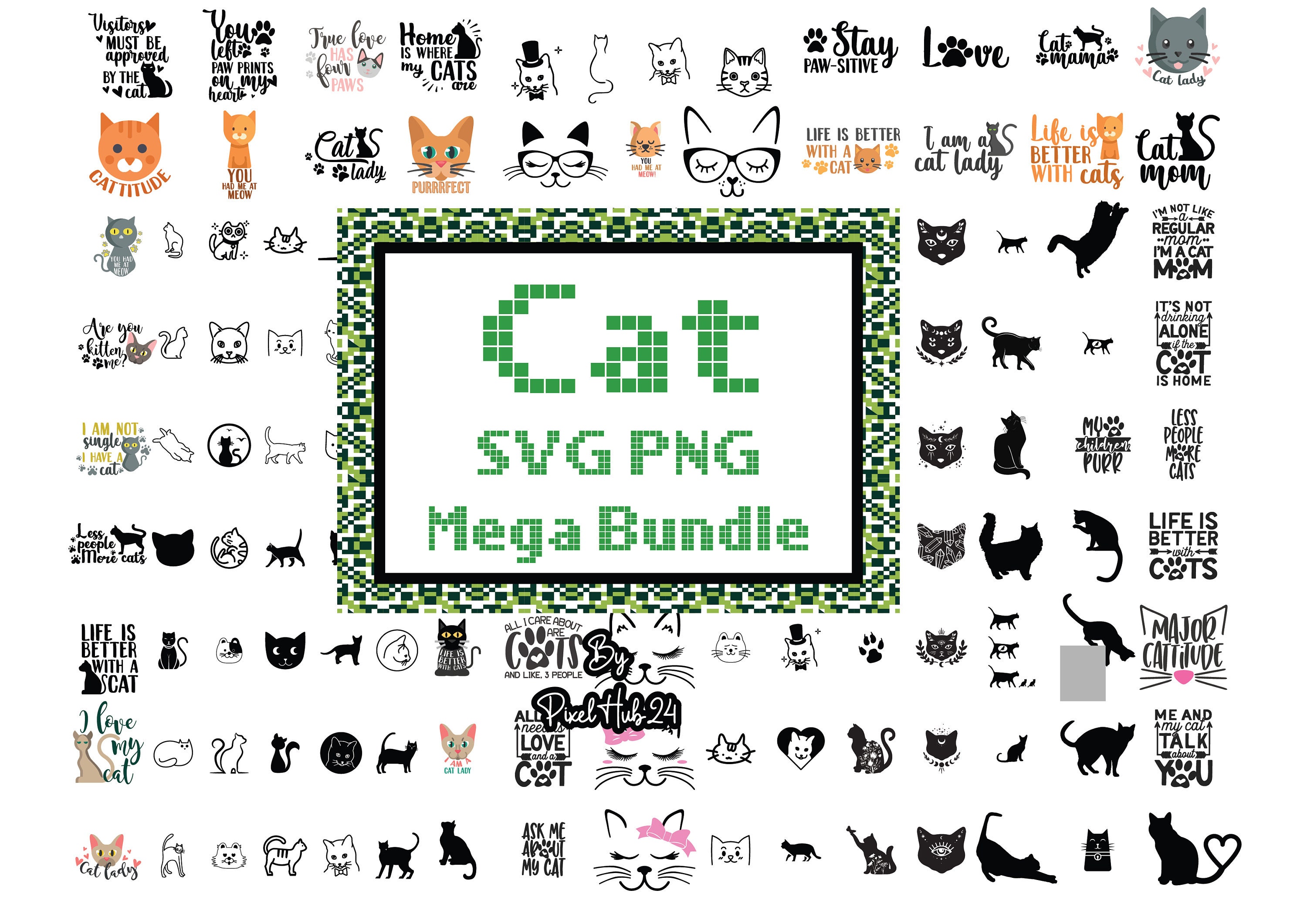 Cat SVG Bundle, Cat PNG Bundle, Cat Clipart, Kitten Svg, Cat Silhouette ...