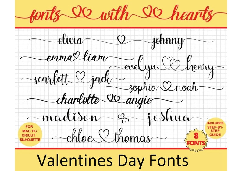 Valentines Day Font Bundle, Lovely Handwriting, Fonts With Hearts ...
