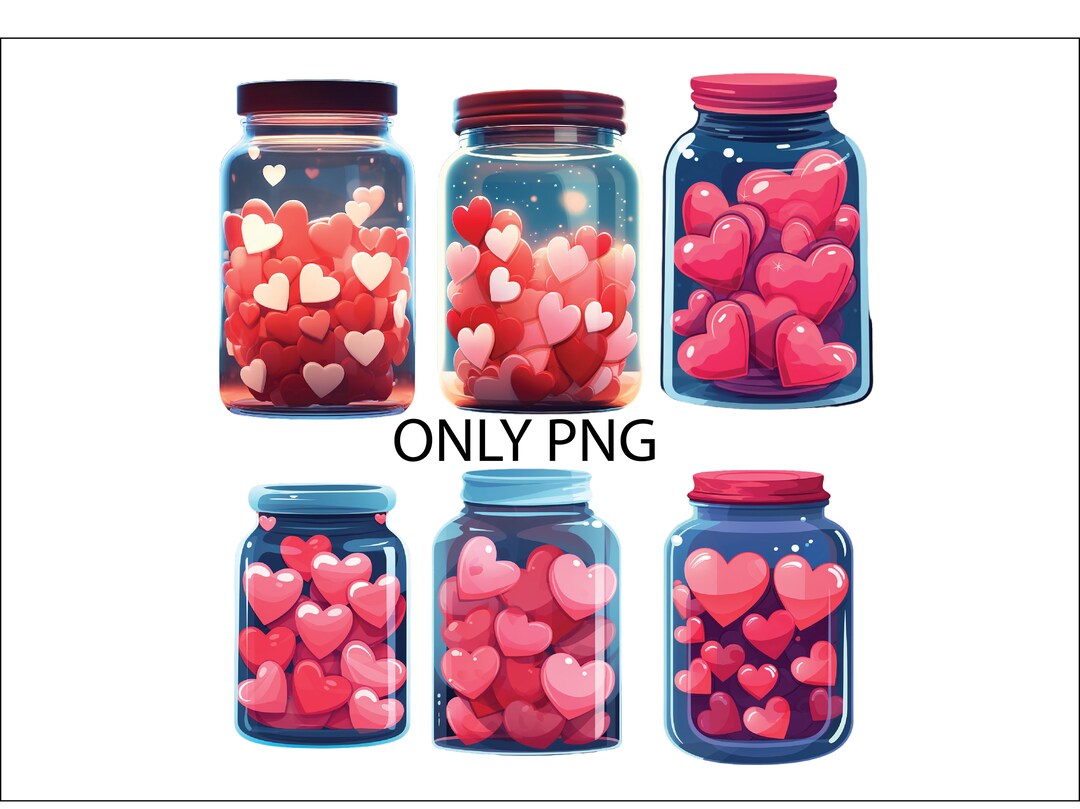 Watercolor Jar of Hearts PNG Bundle, Digital Crafts Designs Transparent ...