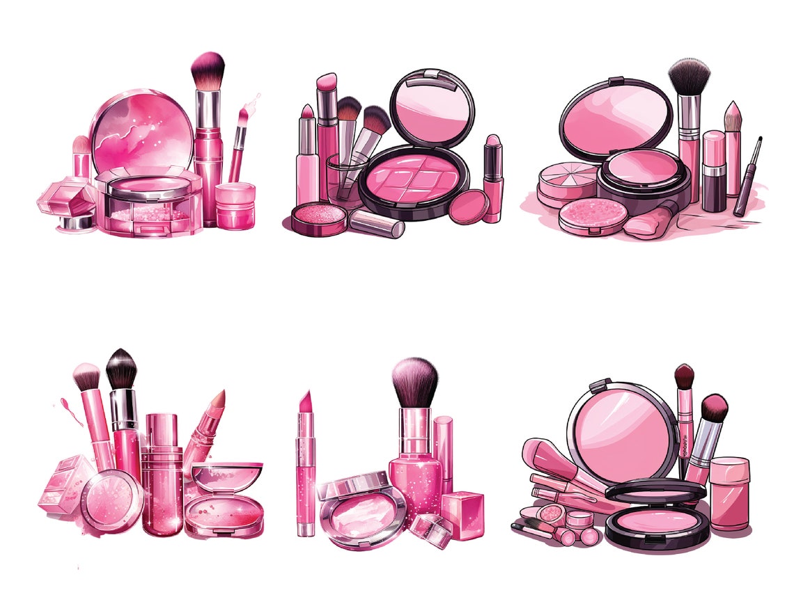 6 Pink Cosmetics Clip Art Bundle - Digital Makeup, Beauty Graphics ...