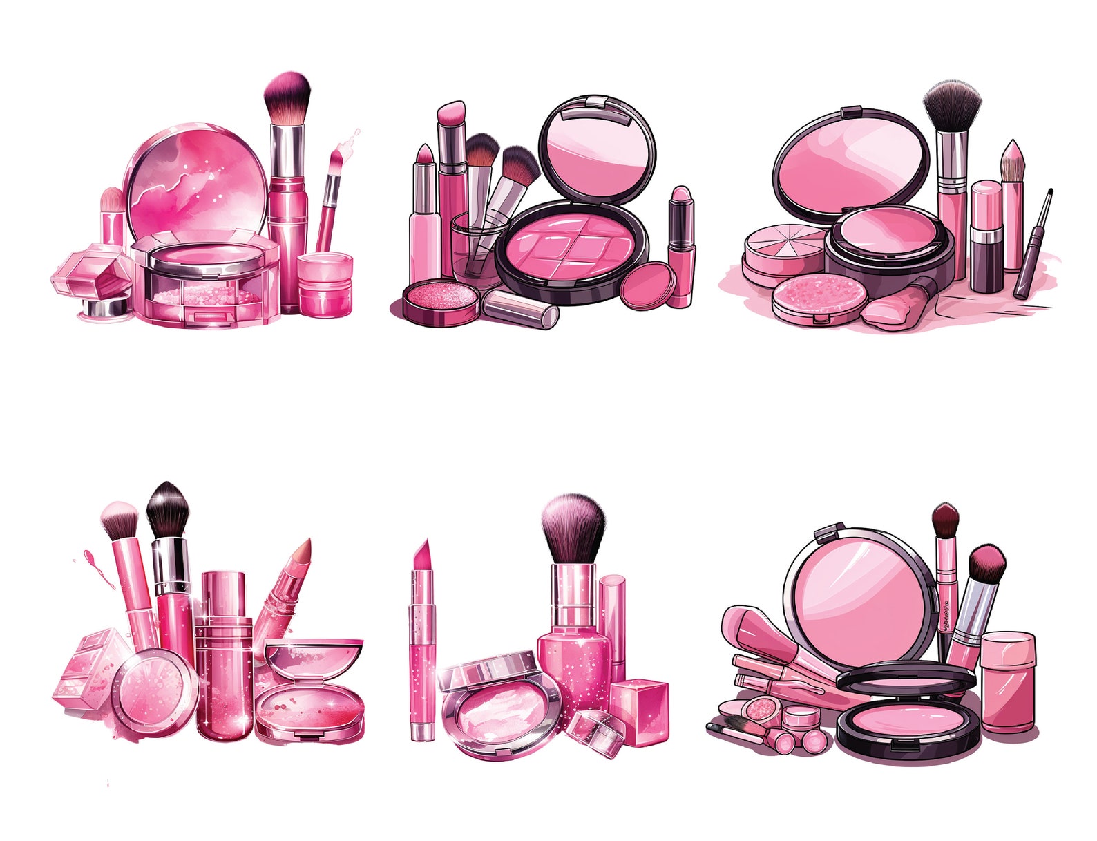 6 Pink Cosmetics Clip Art Bundle - Digital Makeup, Beauty Graphics ...