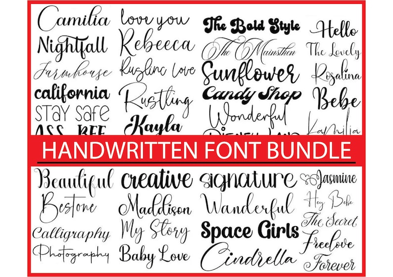 Handwritten 50 Fonts, Font Bundle, Handwritten Font, Heart Font, Fonts ...