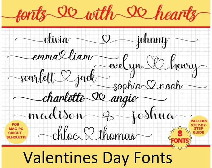 Valentines Day Font Bundle, Lovely Handwriting, Fonts With Hearts ...