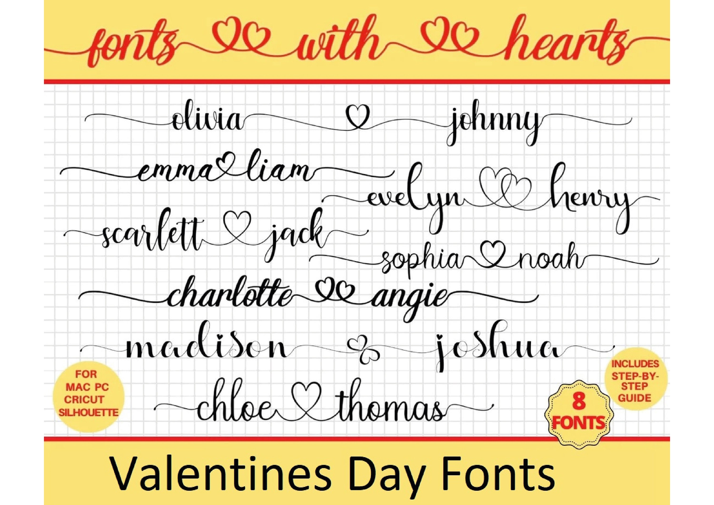 Valentines Day Font Bundle, Lovely Handwriting, Fonts With Hearts ...