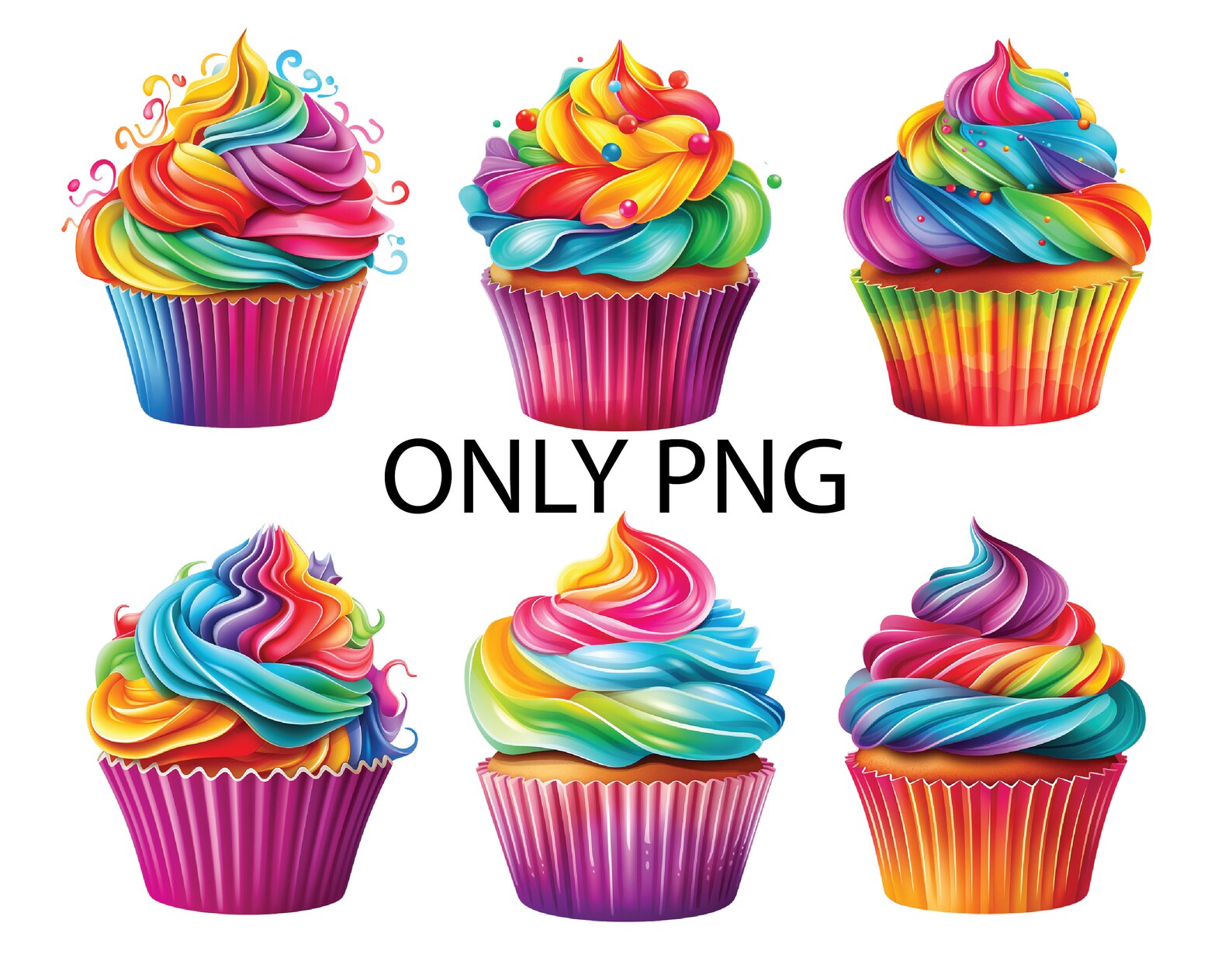 Cupcake Clipart, Cute Rainbow Cake, PNG Digital Image, Downloads for ...