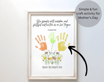 Mothers Day Bible Craft, Printable Mom Handprint Art, Christian Sunday ...