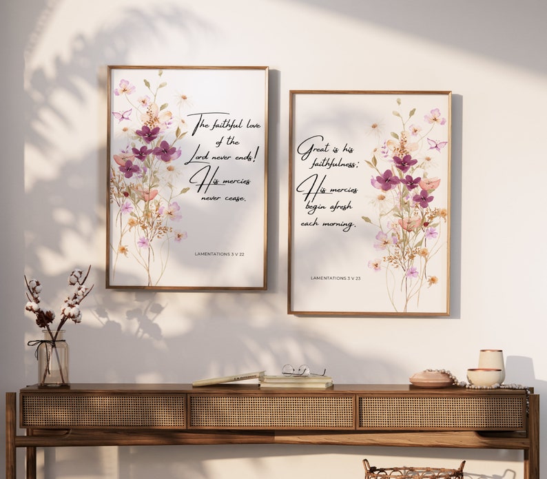 Wildflowers Bible Verse Scripture Prints Set of 2 | Modern Floral ...