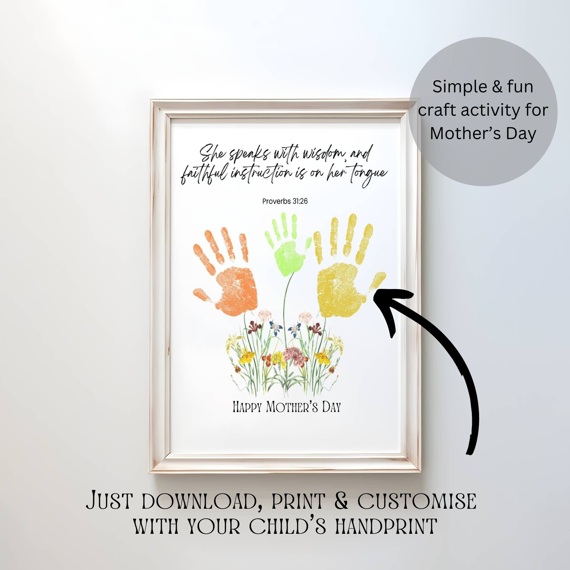 Mothers Day Bible Craft | Printable Mom Handprint Art | Wildflowers ...