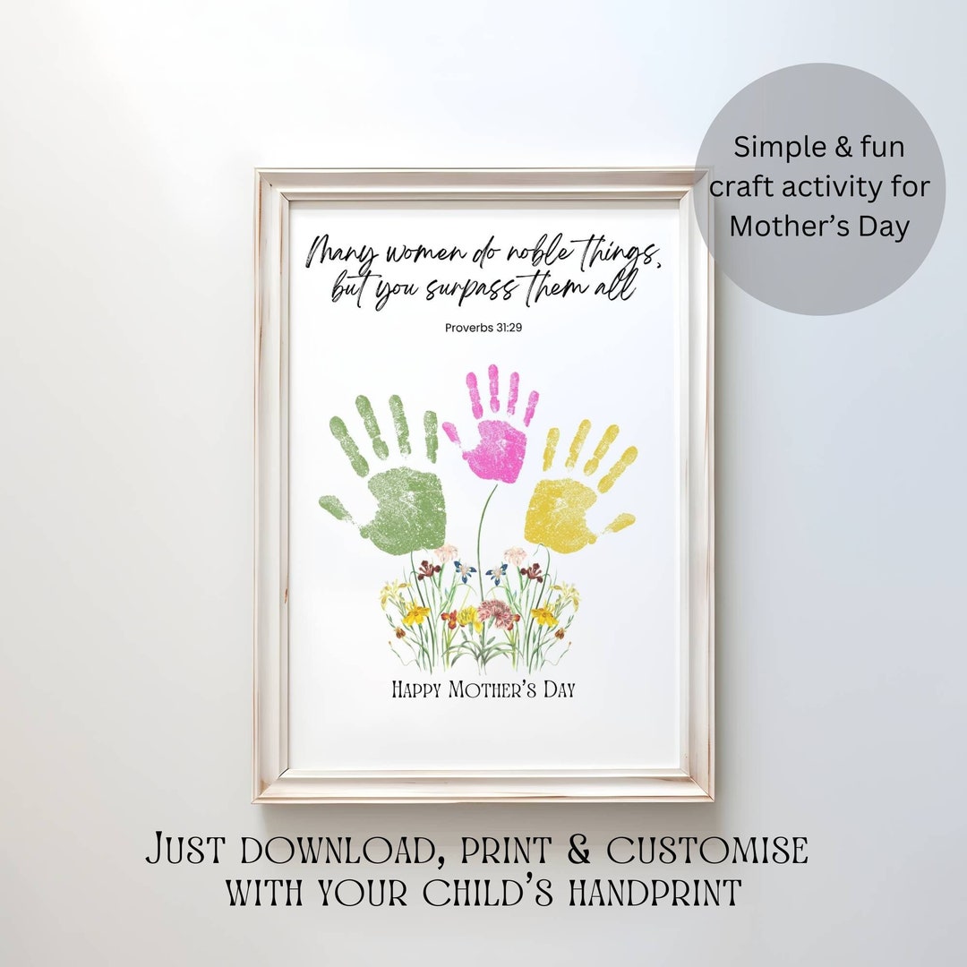 Mothers Day Bible Craft Handprint Bouquet Art | Wildflowers Keepsake ...