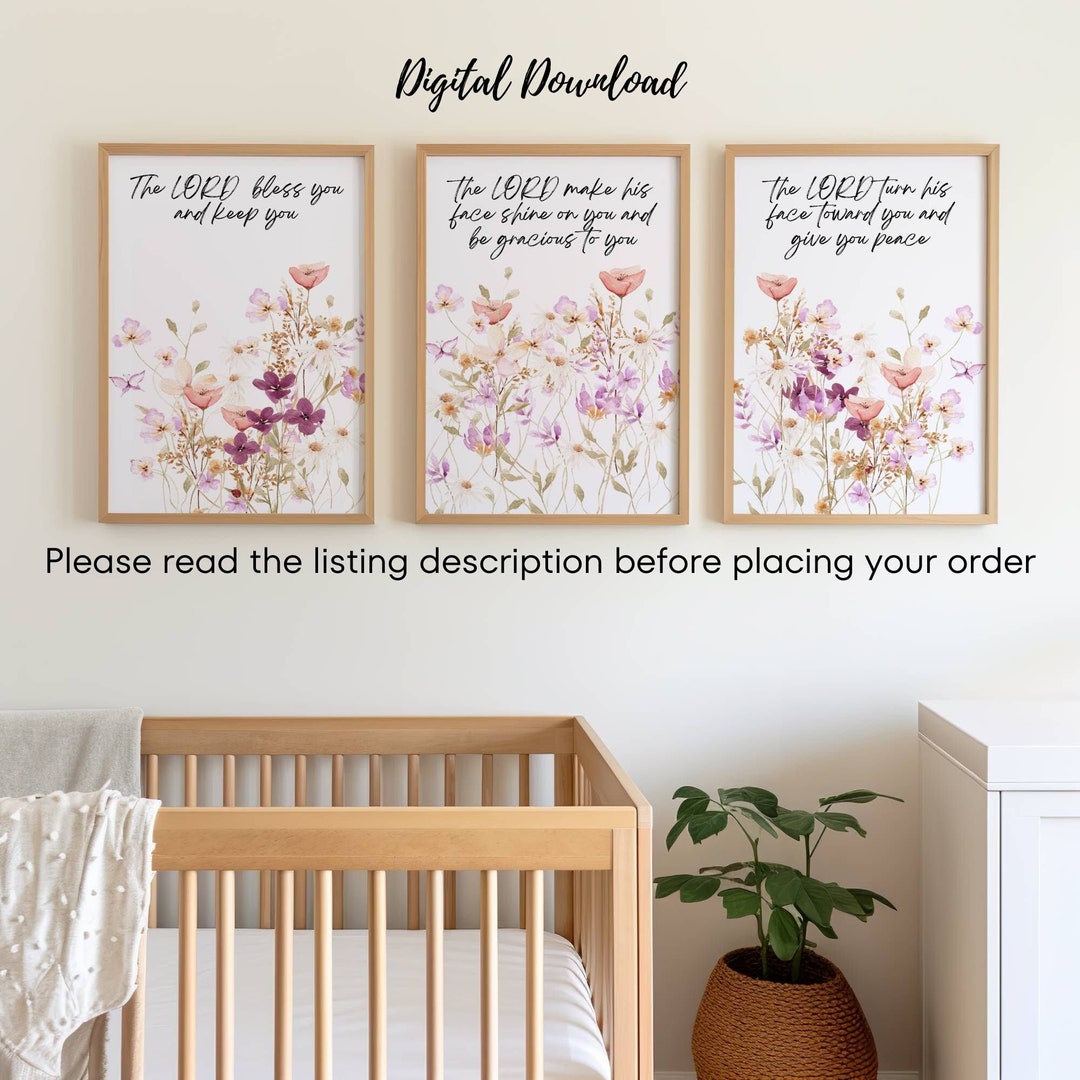 Wildflower Print | Numbers Blessing Bible Verse | Pink Beige Home Decor ...