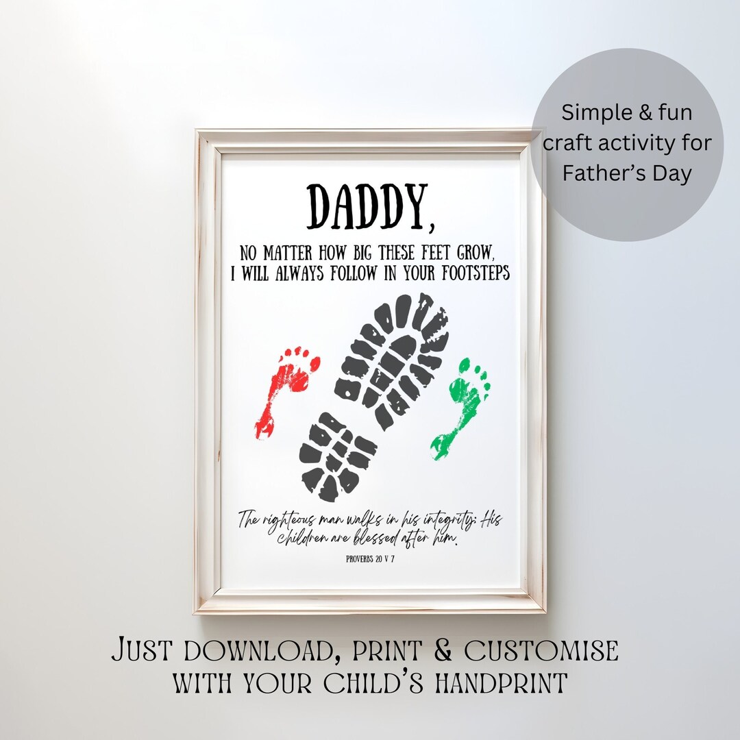Fathers Day Footprint Art Craft Printable | DIY Keepsake Christian Gift ...