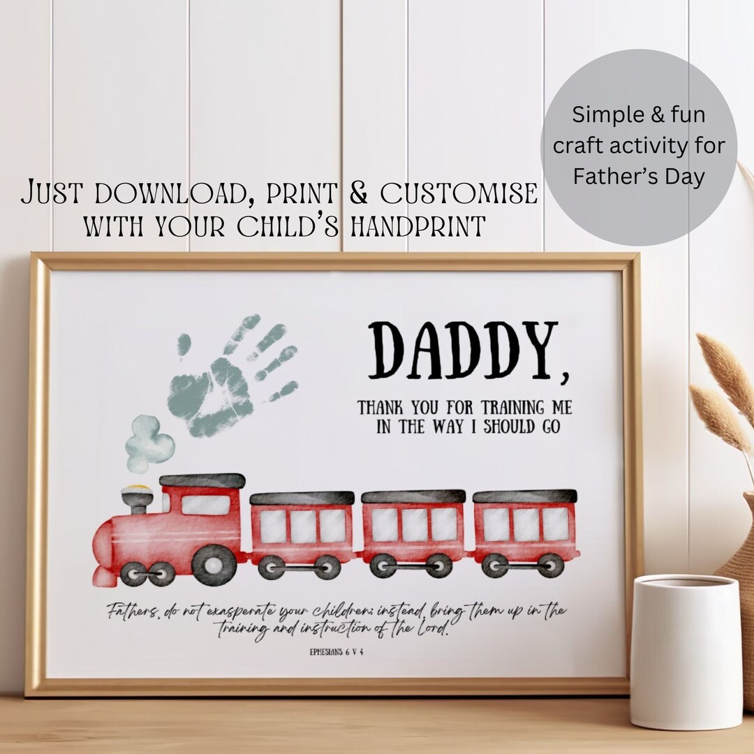Fathers Day Handprint Art Craft Train Printable | DIY Keepsake Gift for ...