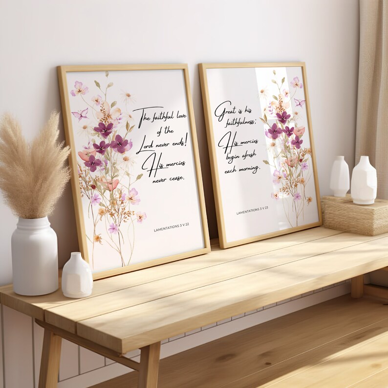 Wildflowers Bible Verse Scripture Prints Set of 2 | Modern Floral ...