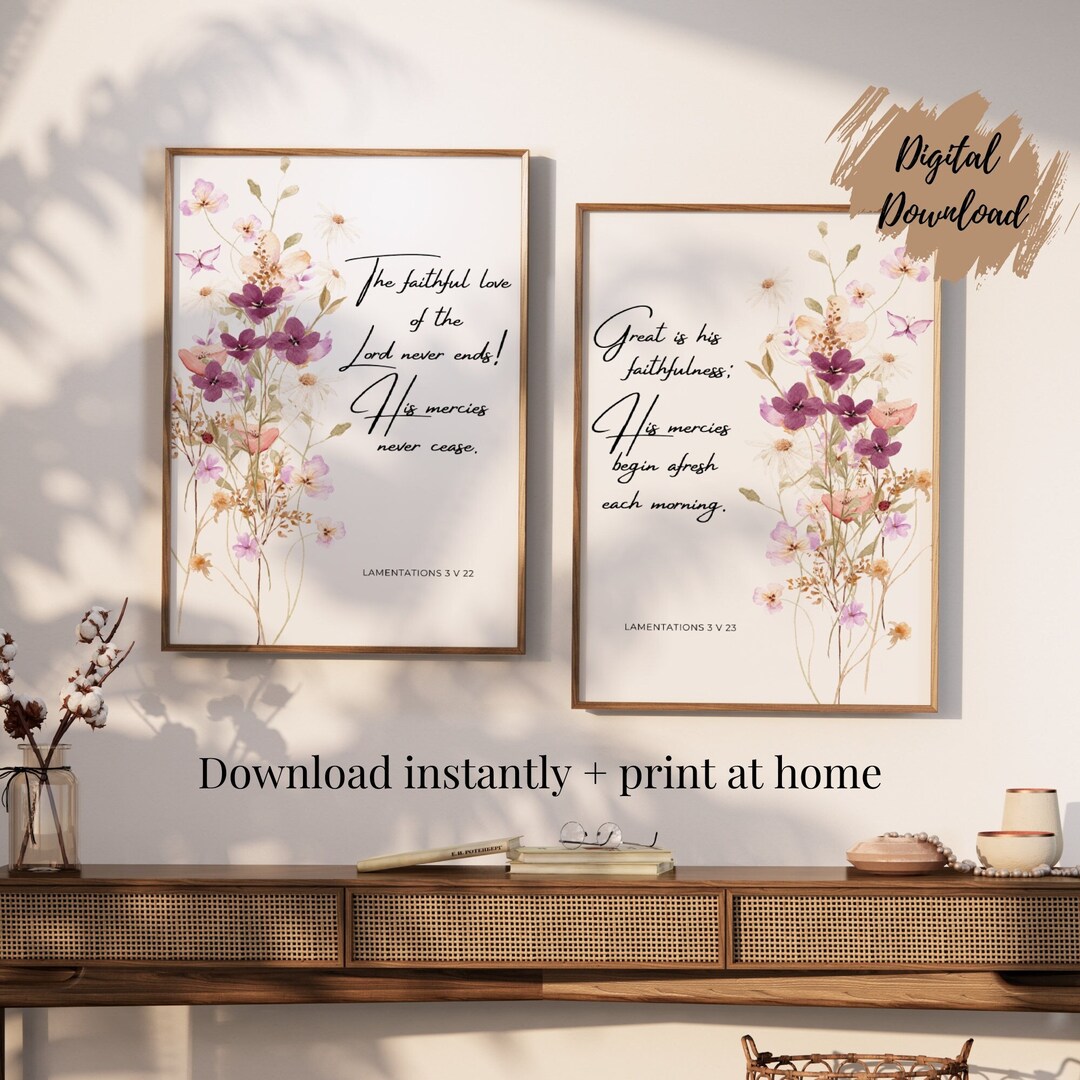 Wildflowers Bible Verse Scripture Prints Set of 2 | Modern Floral ...