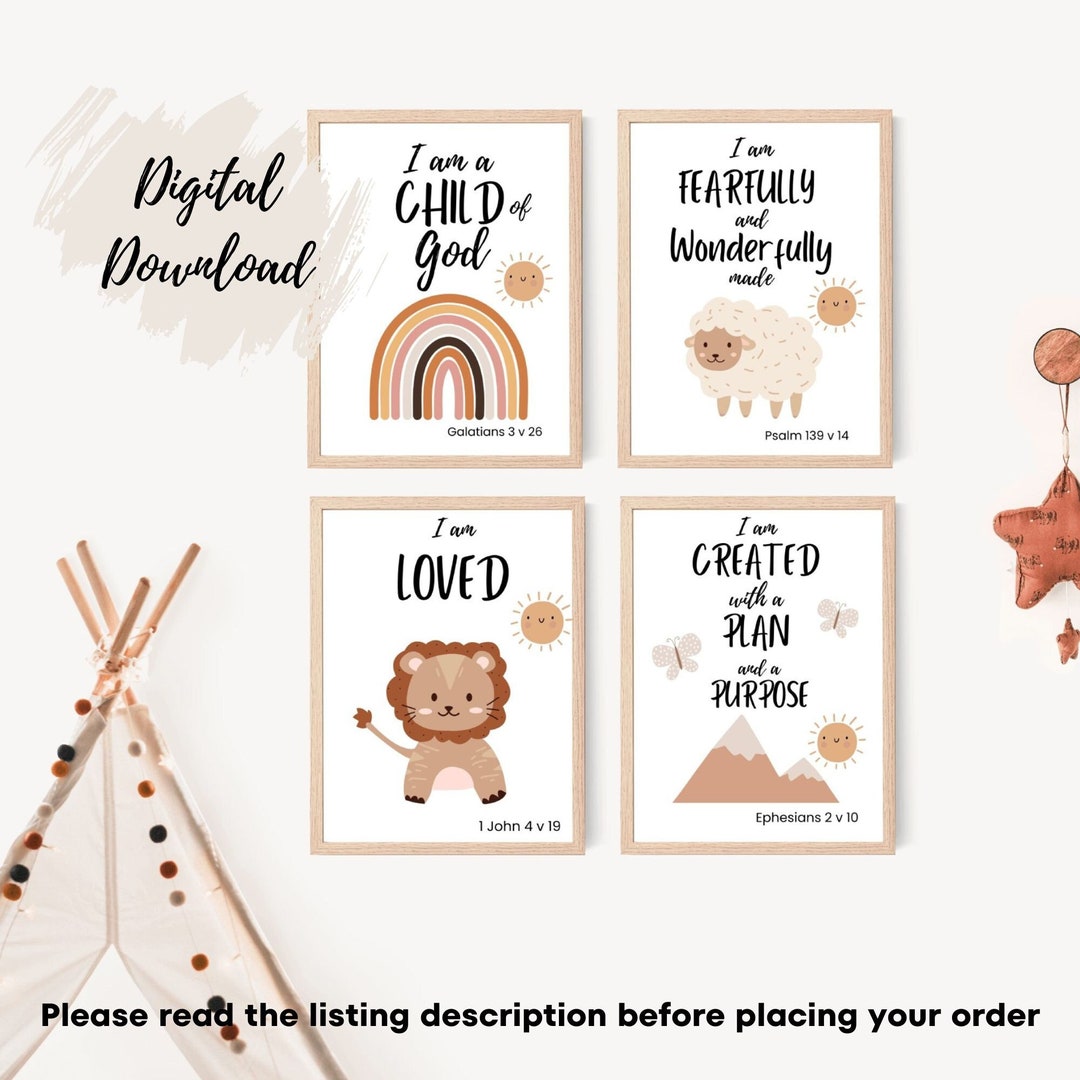 Christian Nursery Wall Art | Set of Four Printable Nursery Art | Bible ...