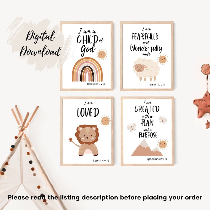 Christian Nursery Wall Art | Set of Four Printable Nursery Art | Bible ...