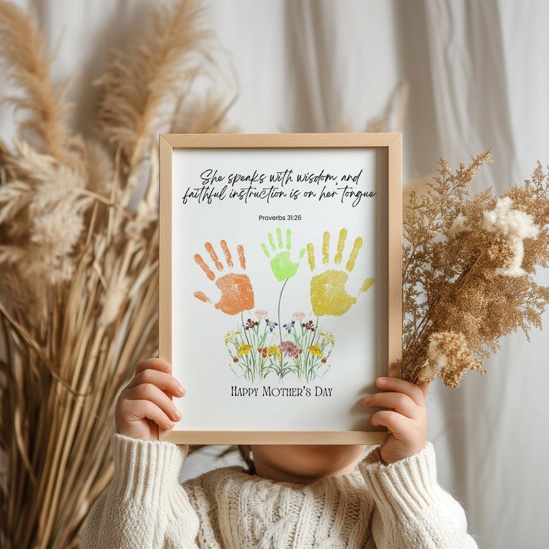 Mothers Day Bible Craft | Printable Mom Handprint Art | Wildflowers ...