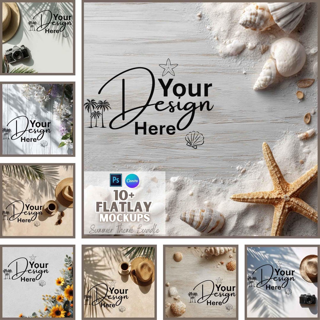 Summer Flatlay Mockups | Digital Background | Mockups for Listing ...