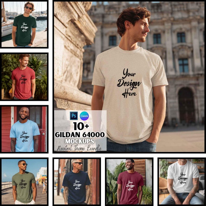 Gildan 64000 Mockup | T-shirt Mockup Bundle | Print on Demand | Canva ...