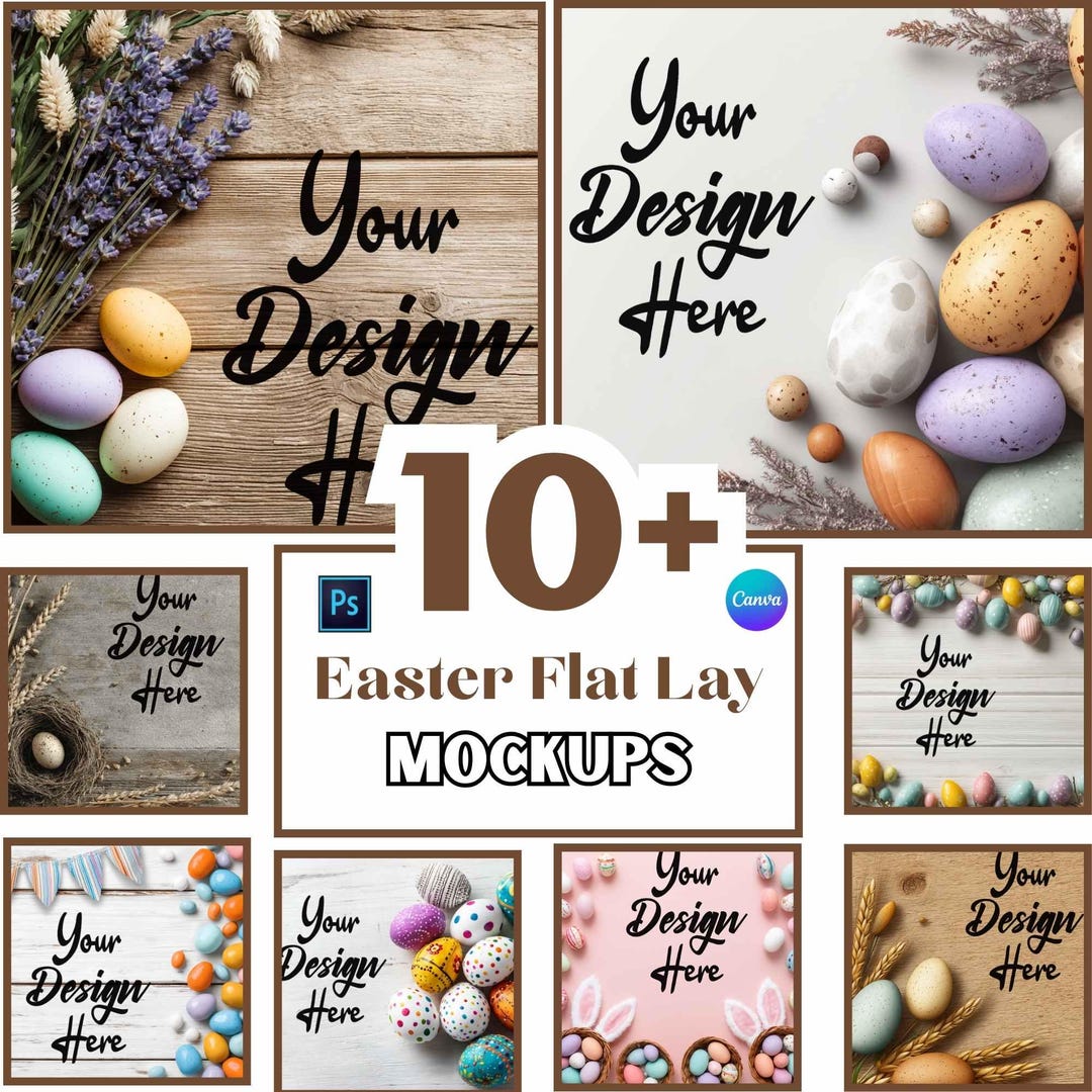 Easter Flat Lay Mockup | Digital Background | Mockup Bundle | Canva and ...