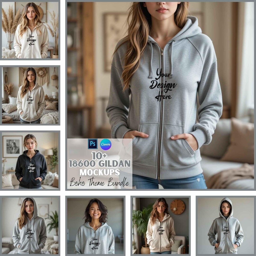 18600 Gildan Mockup | Zip up Hoodie Mockup | Streetwear Mockup ...