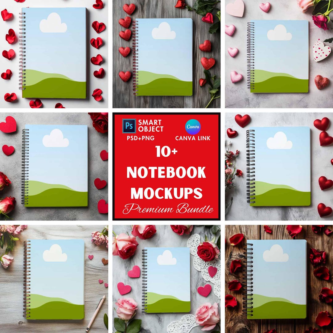 Valentines Notebook Mockup for Listing Imagess, Printify Mockups, Canva ...