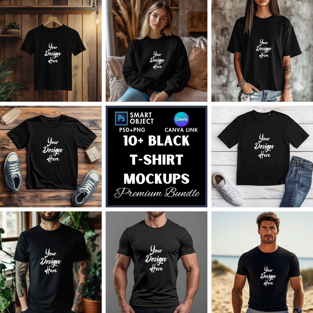 Black Tshirt Mockup for Listin Images | Printify Mockups | POD Business | Canva & PSD Mockups ...