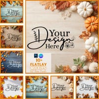 5 Halloween Pumpkin Product Mockup Background Bundle, Wood Table Flat ...