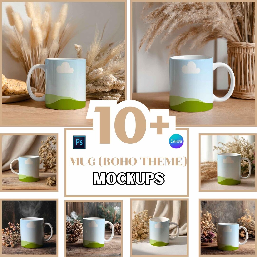 Boho Coffee Mug Mockup | Digital Download | Canva and PSD Template ...