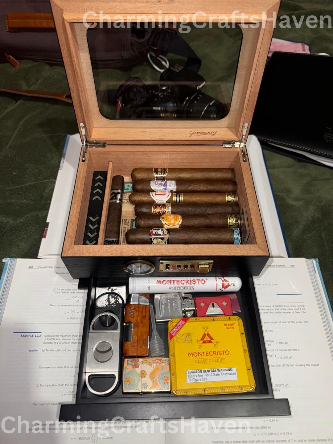 Rustic Wooden Cigar Humidor With Drawer & Glass Top | Cigar Case ...