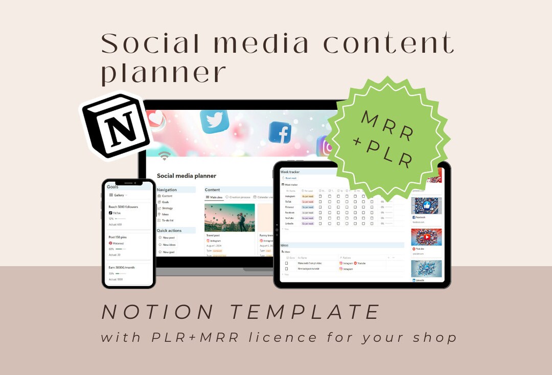 PLR+MRR Notion Template Social Media Planner, Content Planner, Social ...