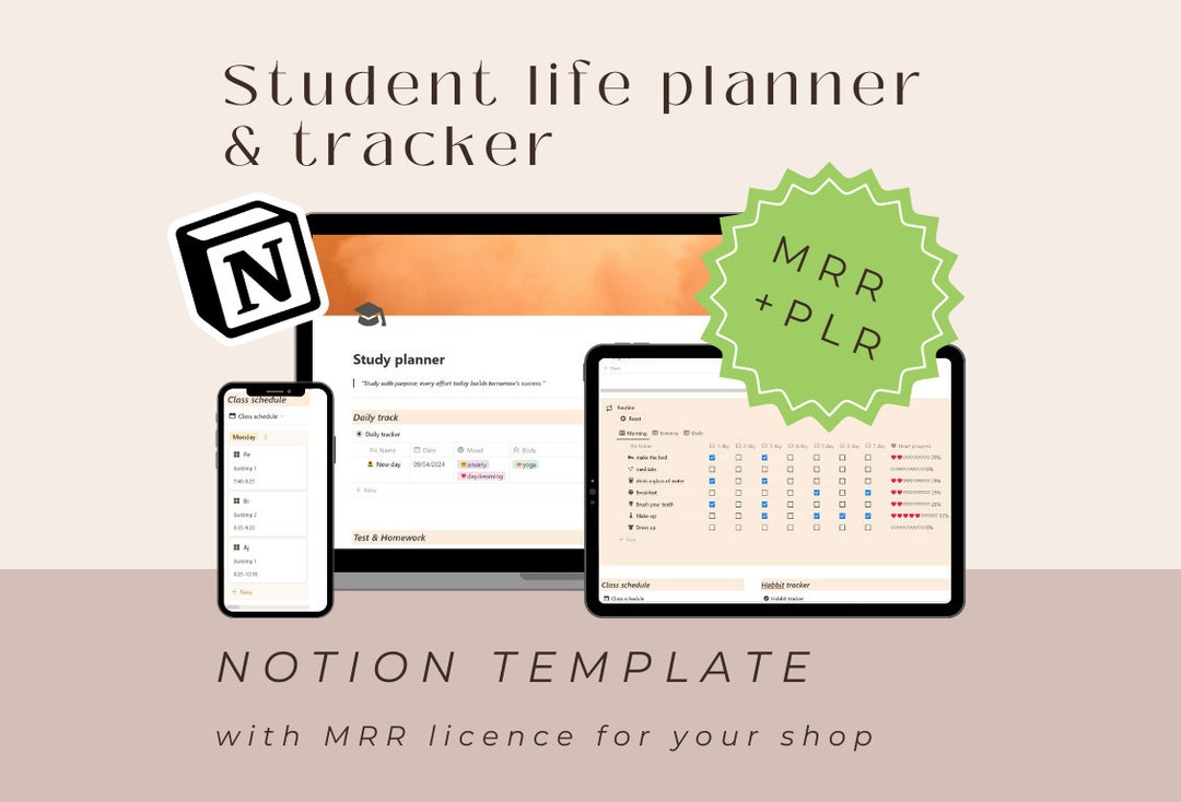 PLR+MRR Student Life Tracker Notion Template, Life Organizer, Homework ...