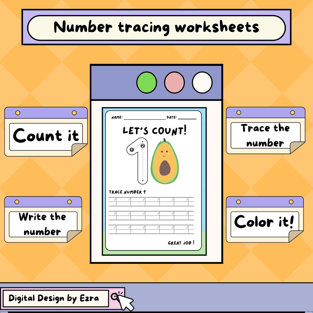 Tracing Number 1-10, Colorful, Handwriting Practice, Kindergarten ...