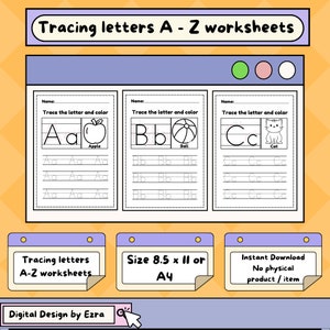 Tracing Alphabet A Z Worksheets With Coloring Practice for Writing ...