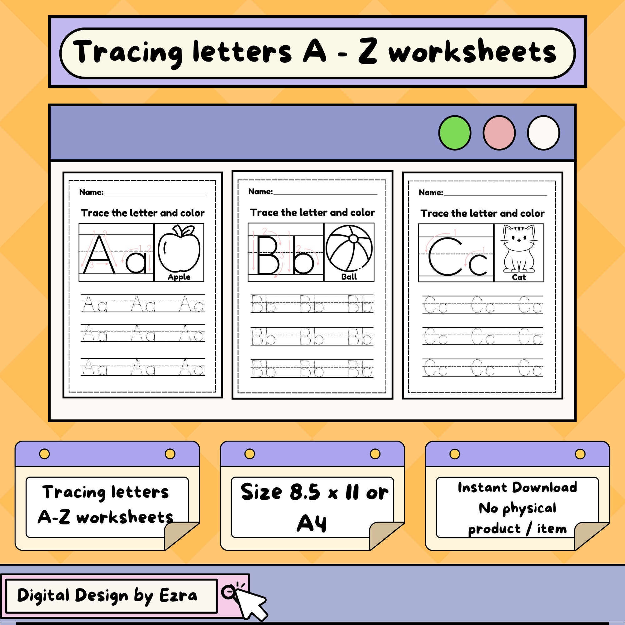 Tracing Alphabet A Z Worksheets With Coloring Practice for Writing ...