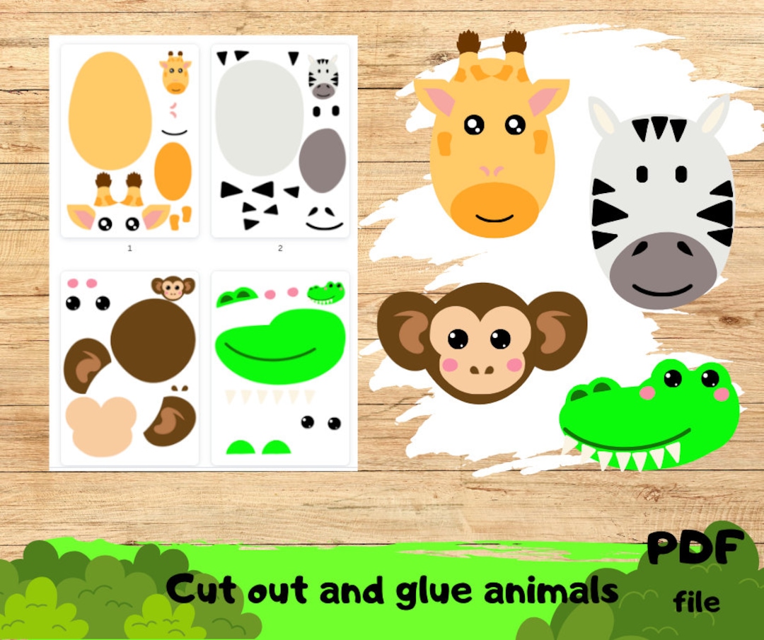 Cut Out and Glue Animals Crafts for Kids. Scissors Skills Activity ...