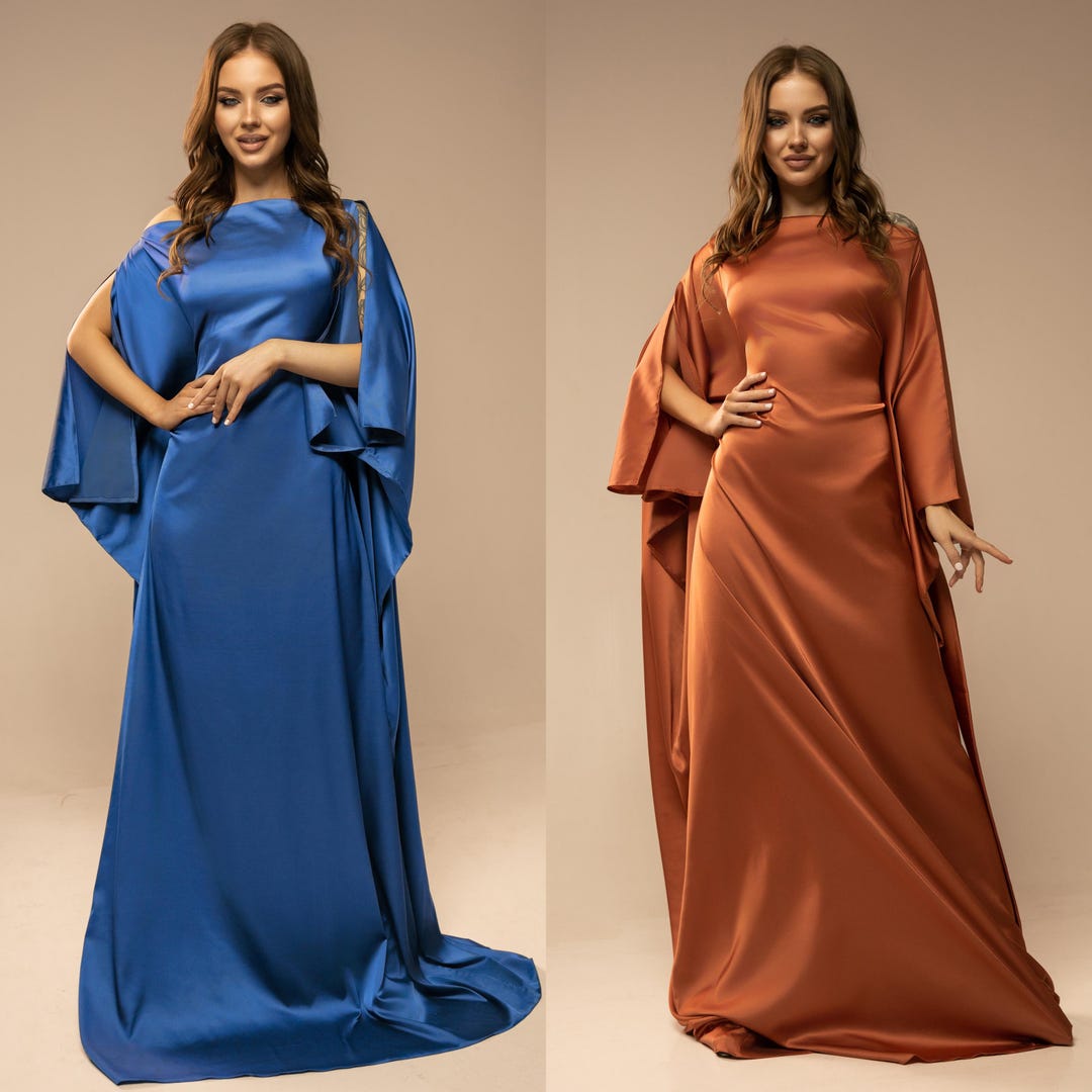 Loose Satin Silk Maxi Dress, Plus Size Silk Dress, Wedding Guest Dress ...