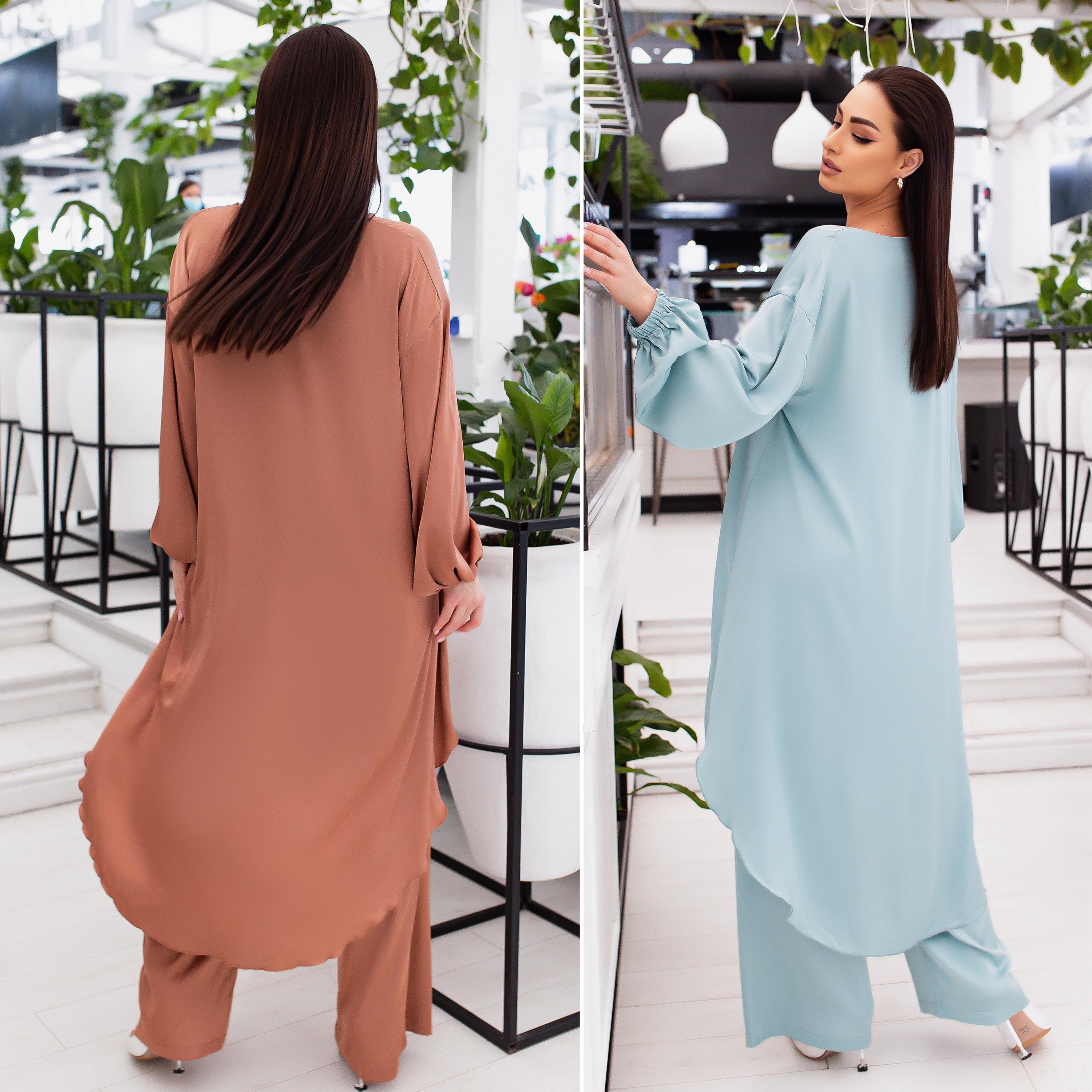 Womens Loose Silk Suit, Silk Pantsuit for Women, Long Asymmetrical ...