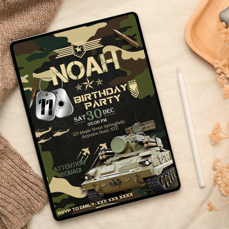 Military Party Invitations, Army Birthday Invitation, Military Theme ...