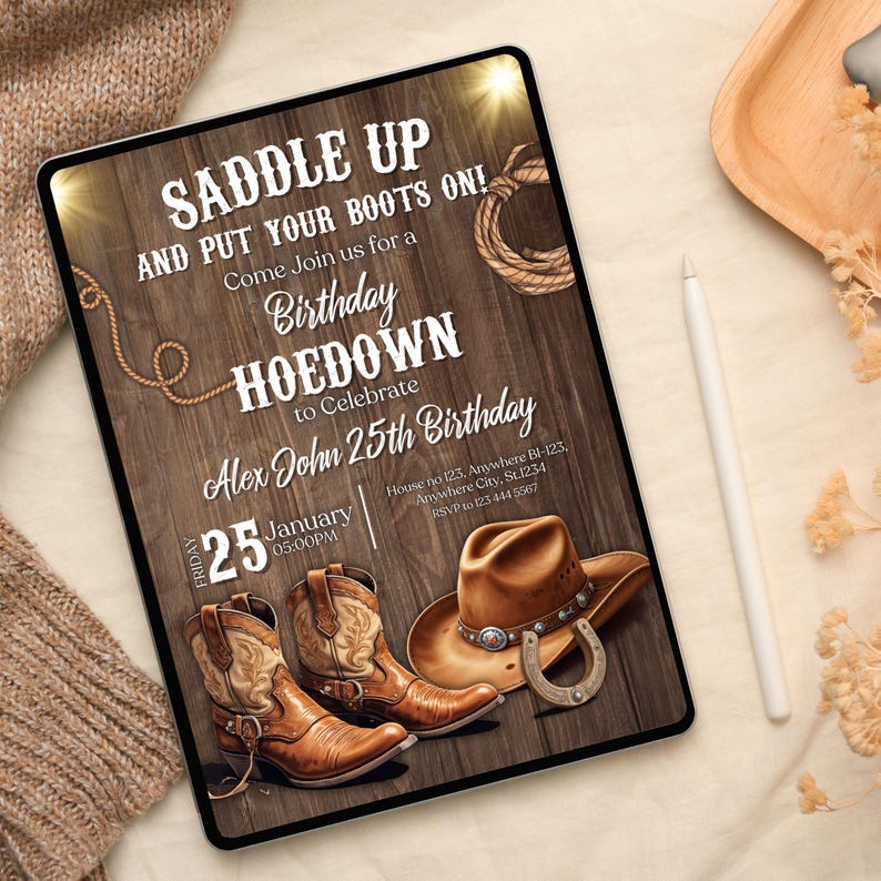 Western Hoedown Birthday Invitation Cowboy Birthday Party Invitation ...