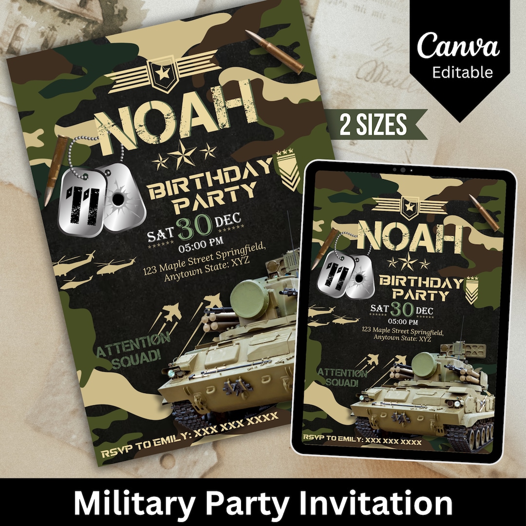 Military Party Invitations, Army Birthday Invitation, Military Theme ...