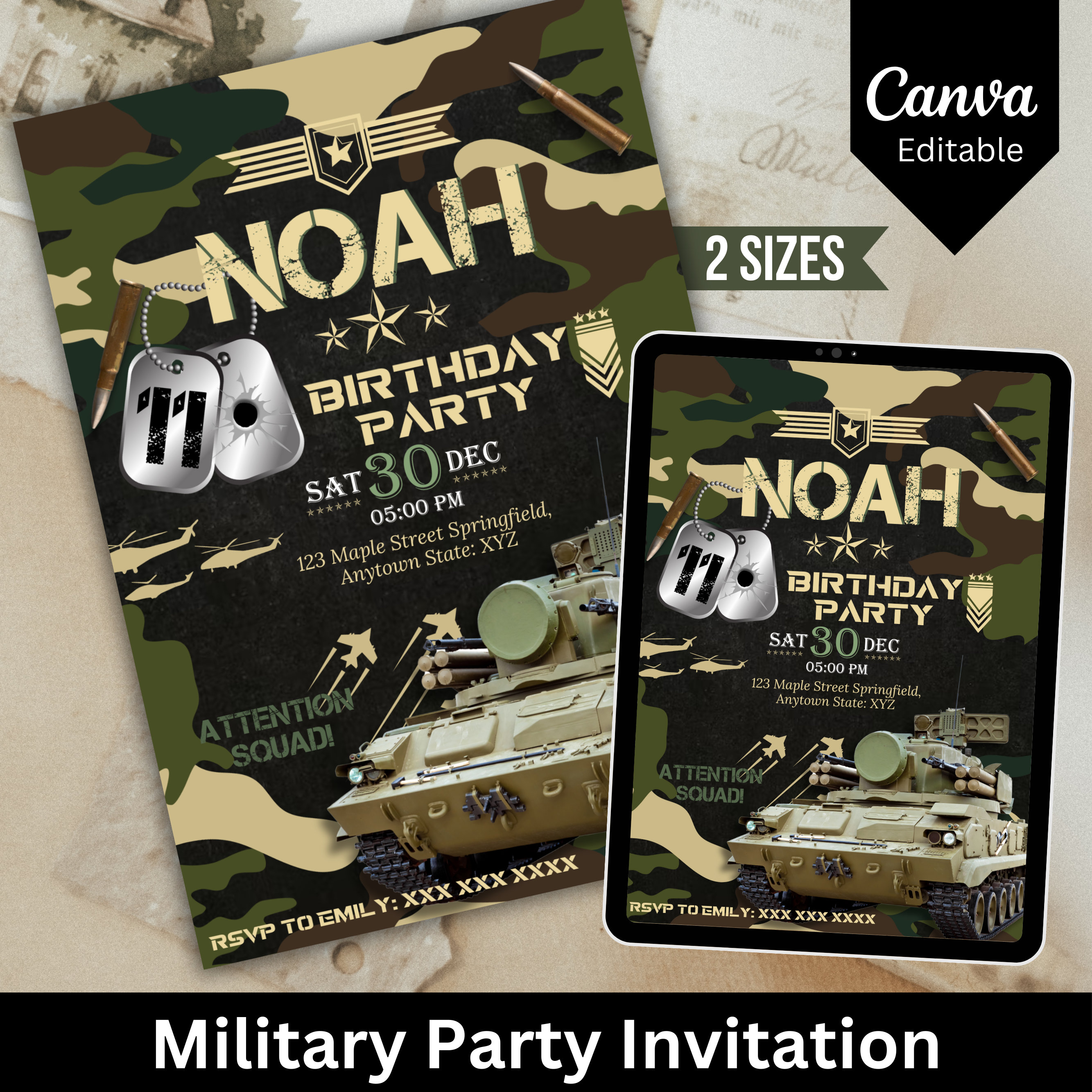 Military Party Invitations, Army Birthday Invitation, Military Theme ...