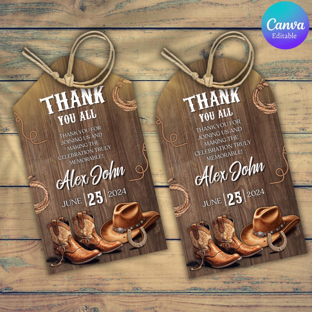Western Thank You Party Favor Tag, Cowgirl Favor Tag Template, Birthday ...