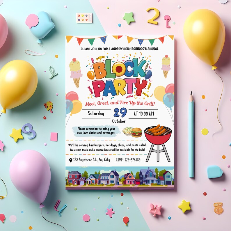 Editable Block Party Template, Block Party Invite, Neighborhood BBQ ...