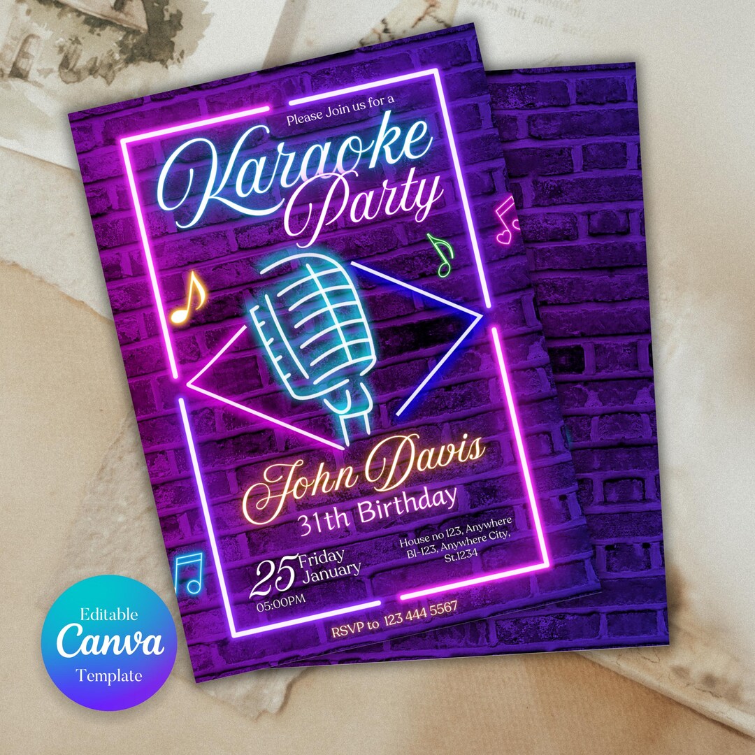 Editable Karaoke Party Invitation, Karaoke Birthday Party Invitation ...