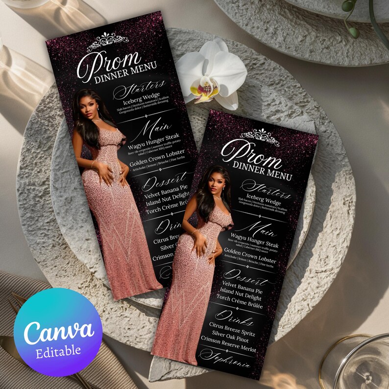 Editable Prom Picture Menu, Full Picture Menu and Drink Card, Event ...