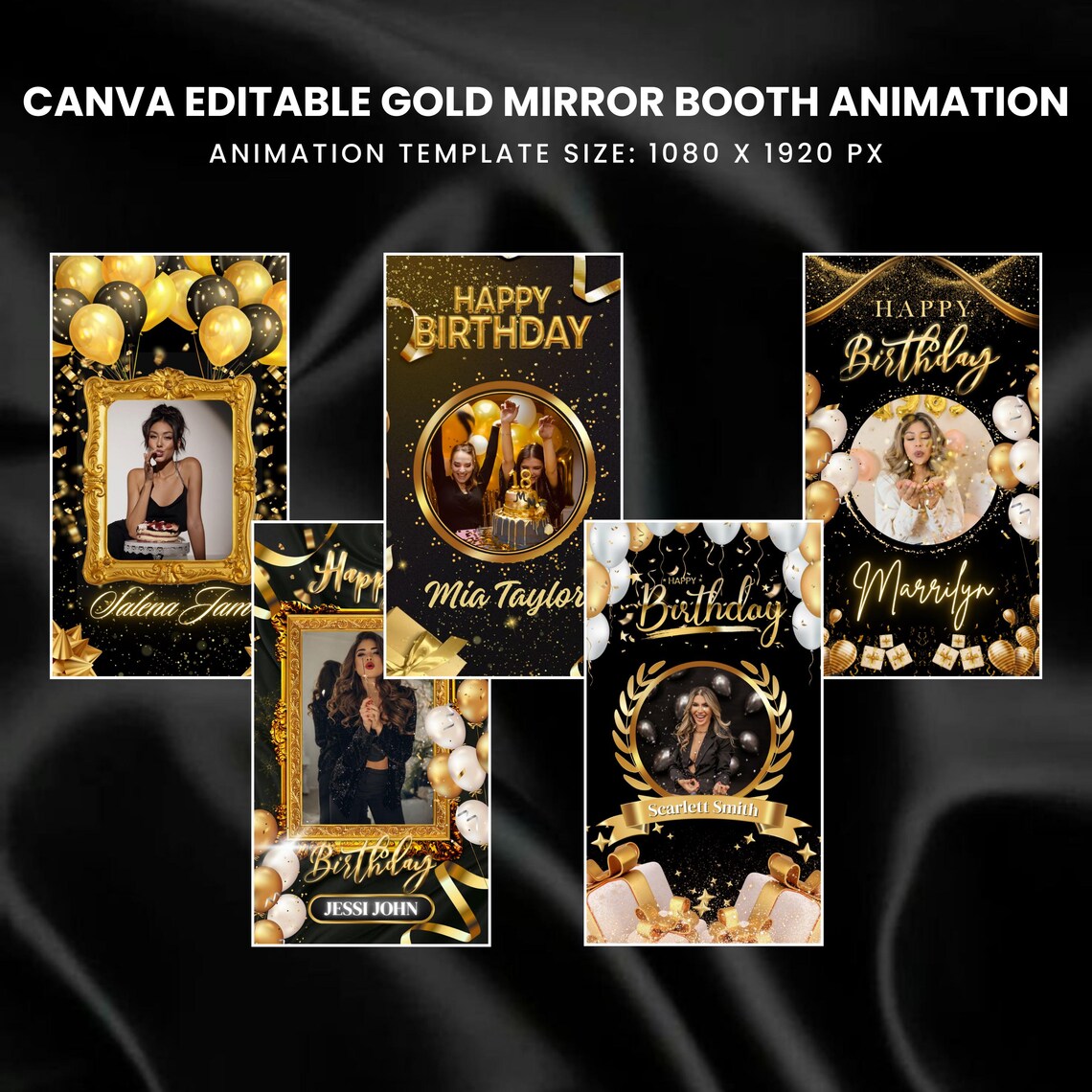 Mirror Booth Animations for Birthday Black and Gold Photo Booth ...