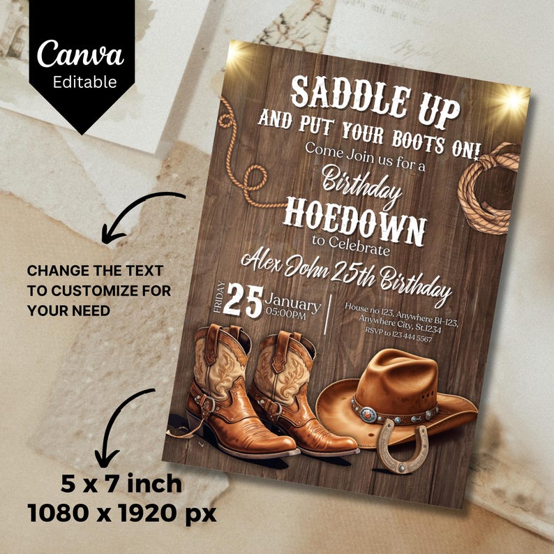 Western Hoedown Birthday Invitation Cowboy Birthday Party Invitation ...