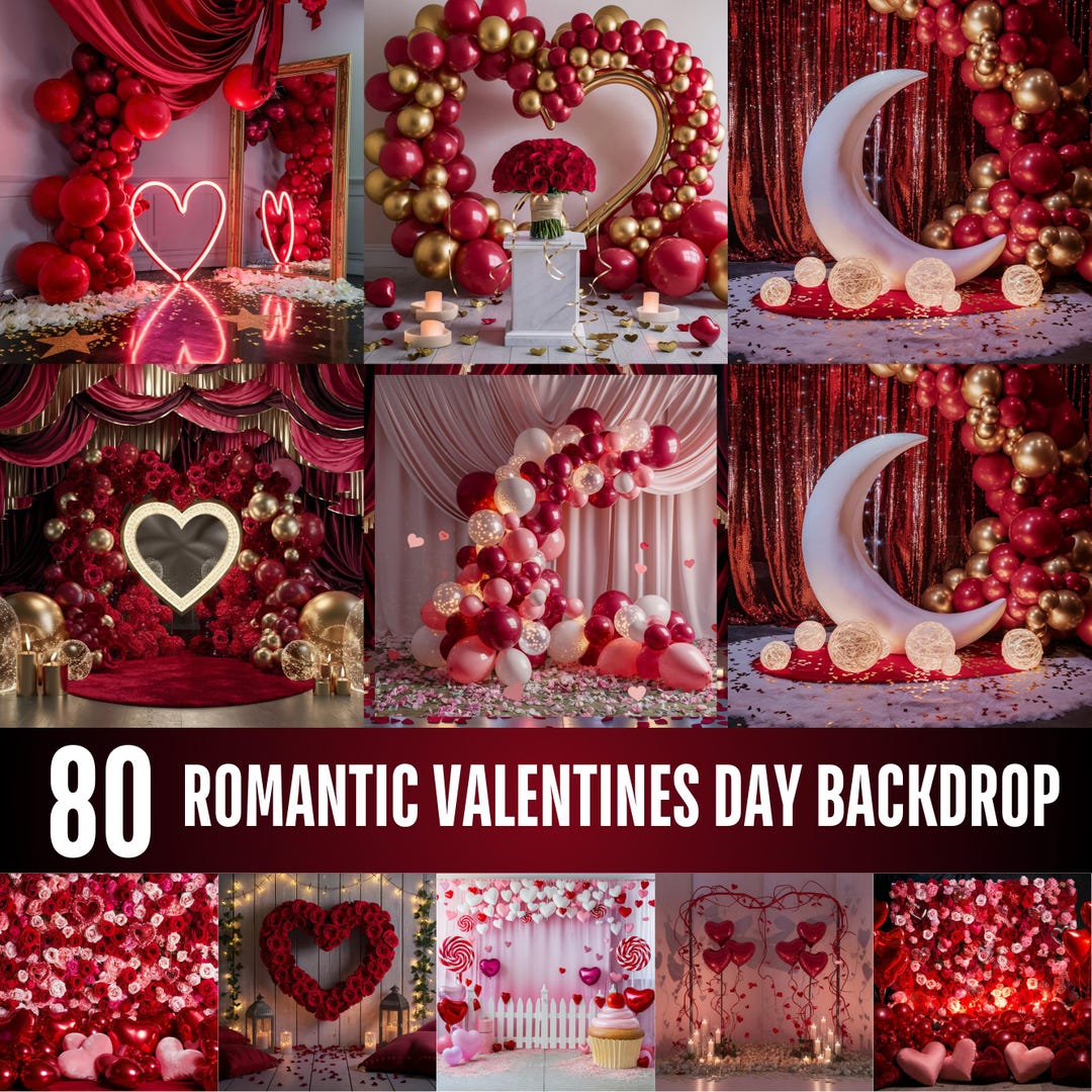 VALENTINE'S DAY Heart Balloons Digital Backdrops, Romantic Designs for ...